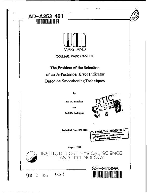 The Problem Of The Selection Of Ana Posteriori Error Indicator Based On Smoothening Techniques