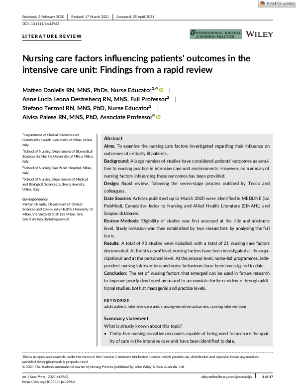 (PDF) Nursing care factors influencing patients' outcomes in the ...