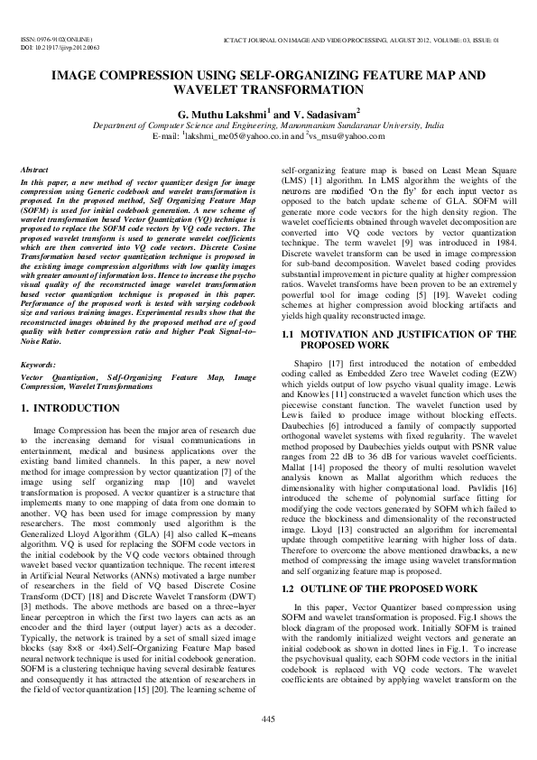 (PDF) Image Compression Using Self-Organizing Feature Map and Wavelet ...