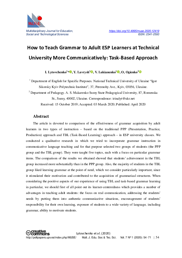 (PDF) How to Teach Grammar to Adult ESP Learners at Technical ...