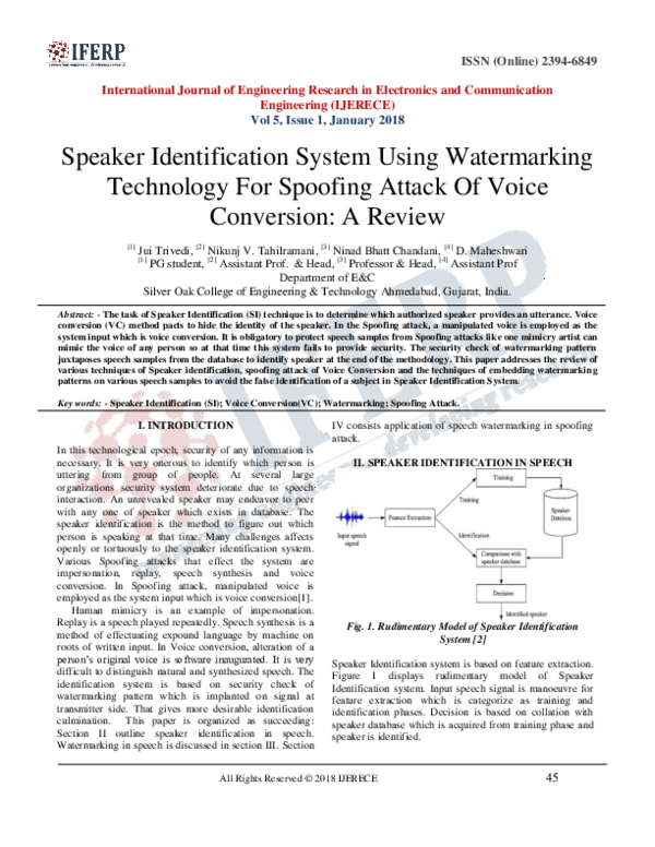 (PDF) Speaker Identification System Using Watermarking Technology For Spoofing Attack Of Voice ...