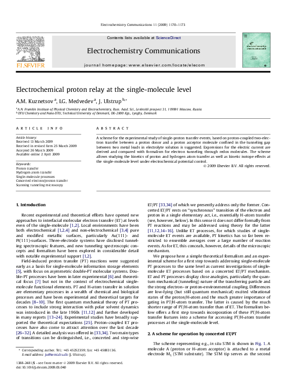 (PDF) Electrochemical proton relay at the single-molecule level