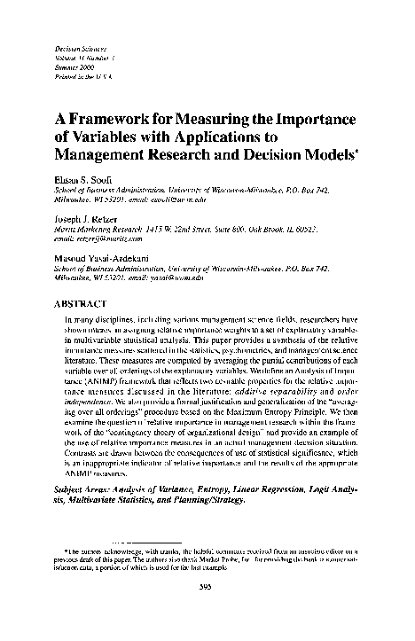 (PDF) A Framework for Measuring the Importance of Variables with Applications to Management ...