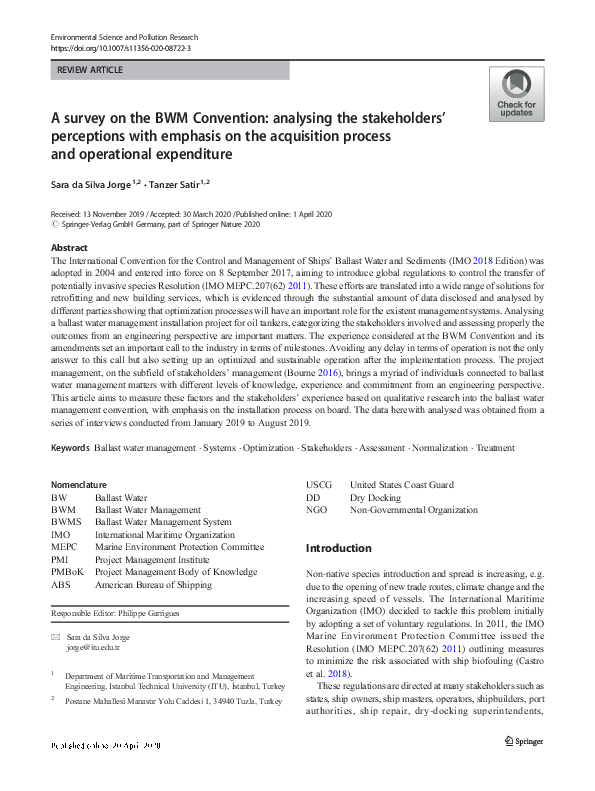 (PDF) A survey on the BWM Convention: analysing the stakeholders ...