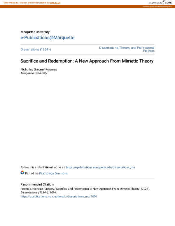 (PDF) Sacrifice and Redemption: A New Approach From Mimetic Theory