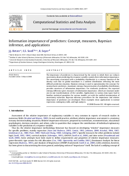 Pdf Information Importance Of Predictors Concept Measures Bayesian Inference And Applications