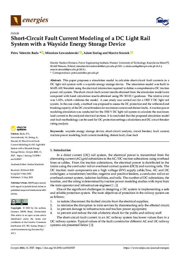 (PDF) Short-Circuit Fault Current Modeling of a DC Light Rail System with a Wayside Energy ...
