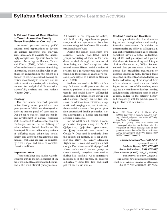 (PDF) A Patient Panel of Case Studies to Teach Across the Family Nurse ...