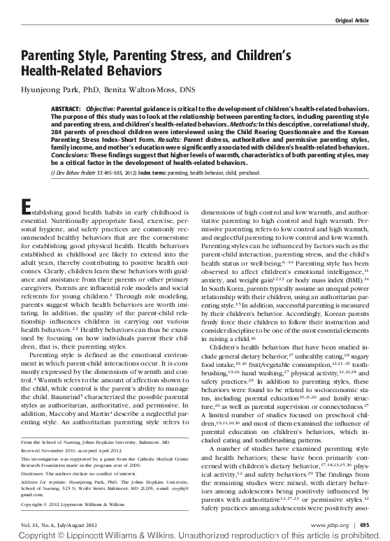 (PDF) Parenting Style, Parenting Stress, and Childrenʼs Health-Related ...