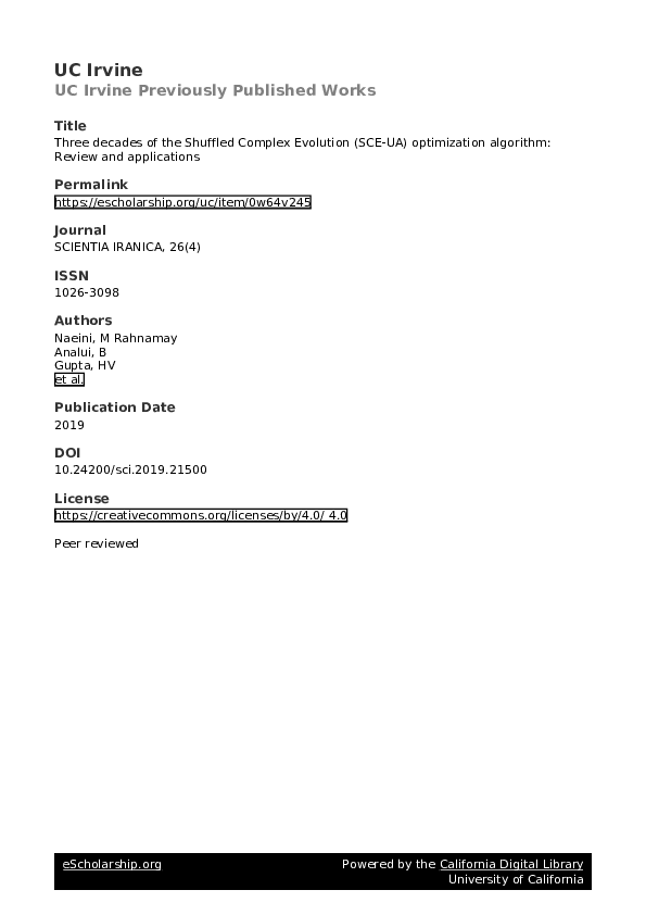Pdf Sce Ua Optimization Algorithm Review And Applications