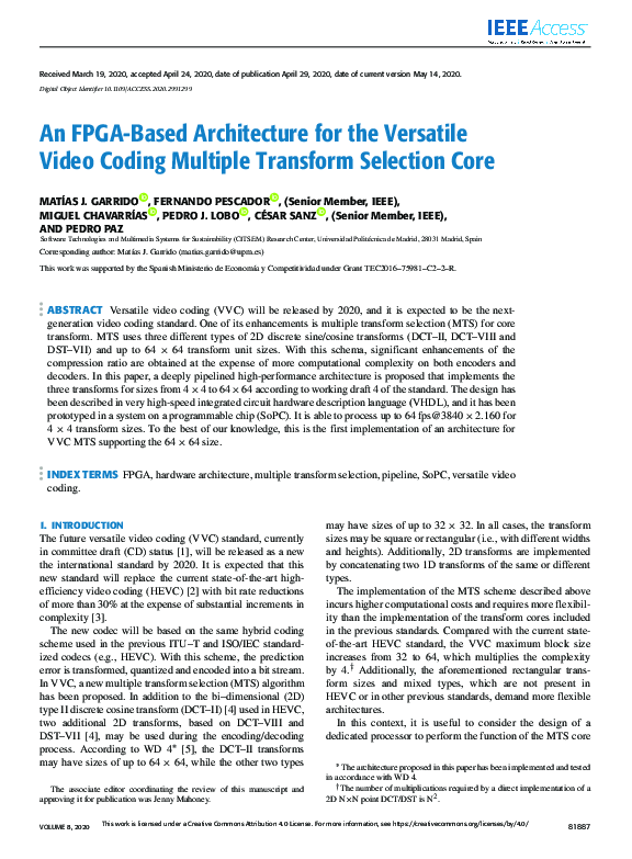 (PDF) FPGA Architecture for VVC Multiple Transform Selection