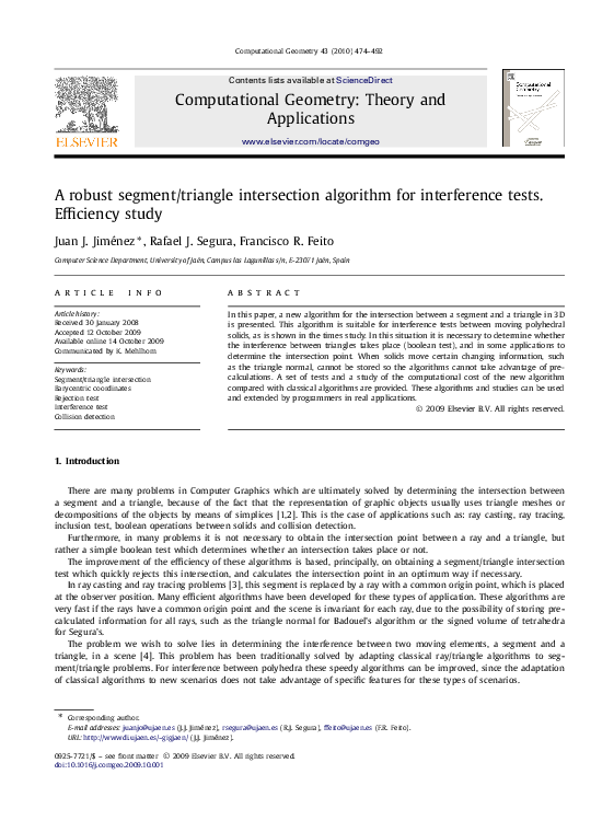(PDF) A robust segment/triangle intersection algorithm for interference ...