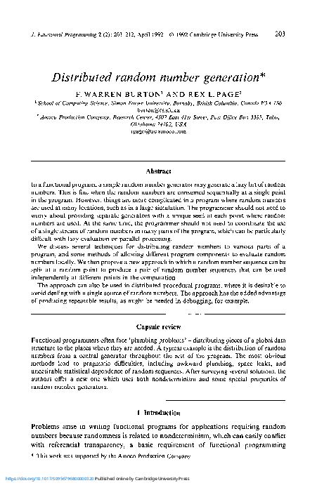(PDF) Distributed random number generation