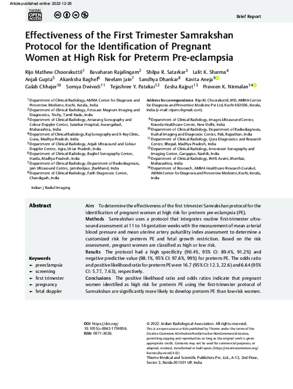 (PDF) Effectiveness of the First Trimester Samrakshan Protocol for the ...