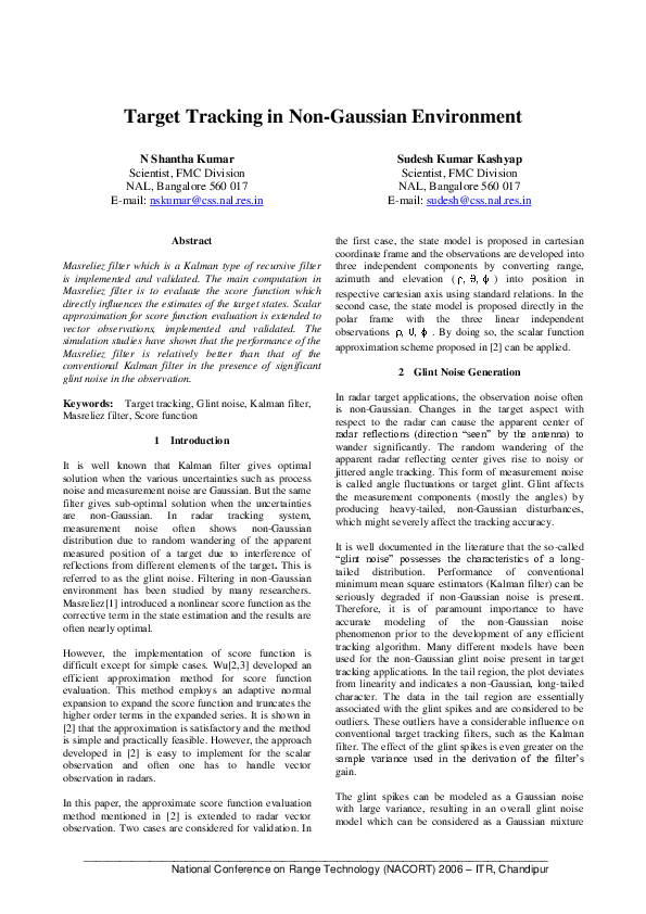 (PDF) Target Tracking in Non-Gaussian Environment
