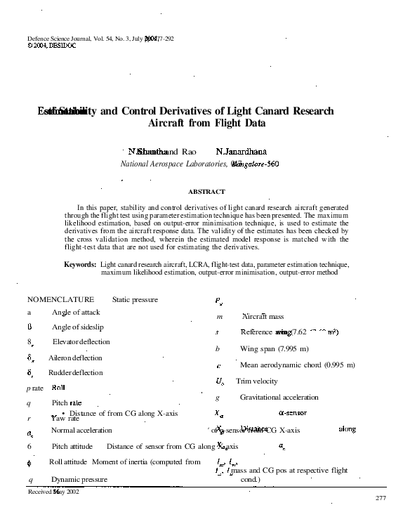 (PDF) Estimation of Stability and Control Derivatives of Light Canard ...