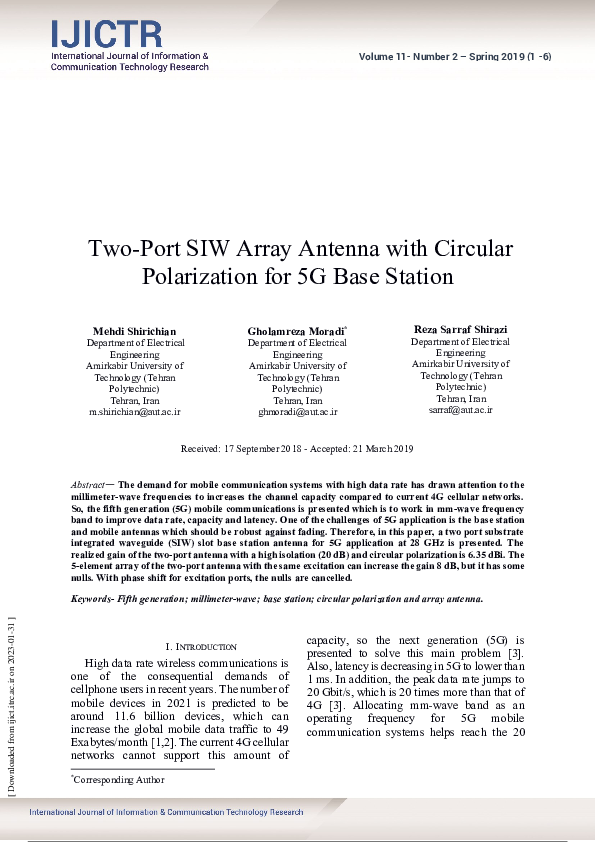 (PDF) Two Ports SIW Array Antenna with Circular Polarization for 5G Base Station