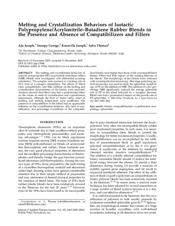 (PDF) Melting and crystallization behaviors of isotactic polypropylene/acrylonitrile–butadiene ...