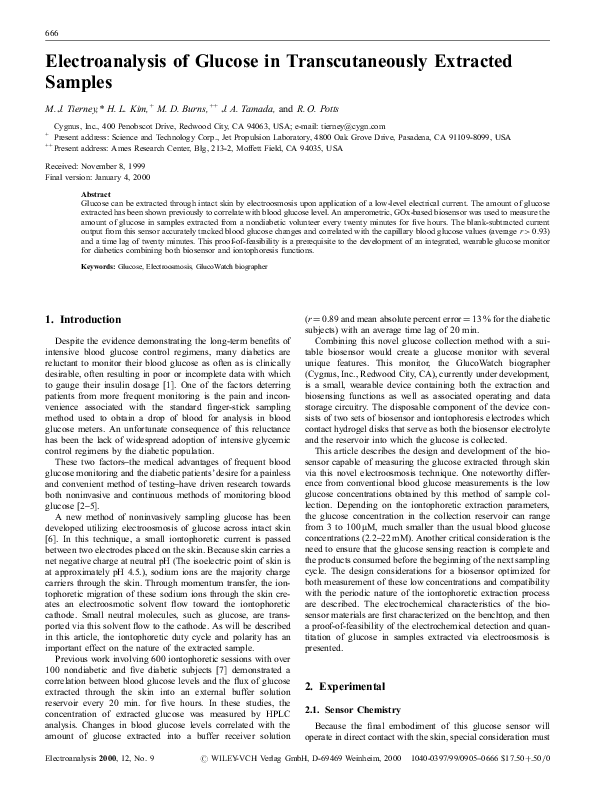 (PDF) Electroanalysis of Glucose in Transcutaneously Extracted Samples