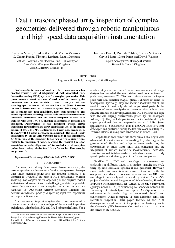 (PDF) Fast ultrasonic phased array inspection of complex geometries ...