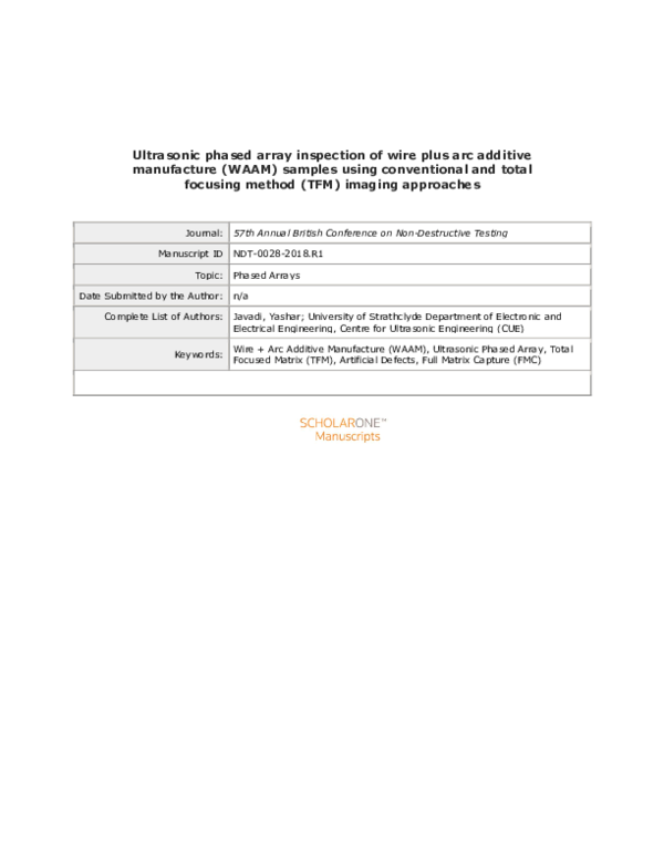 (PDF) Ultrasonic Phased Array Inspection of Wire + Arc Additive ...