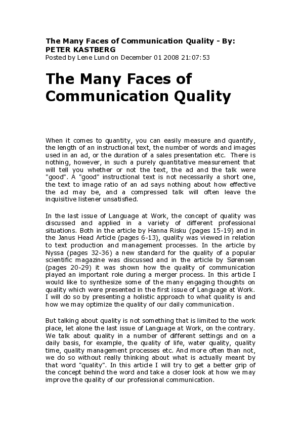 (PDF) The Many Faces of Communication Quality