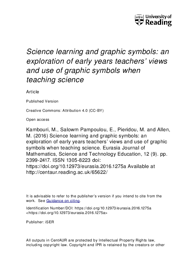 (PDF) Science Learning and Graphic Symbols: An Exploration of Early ...