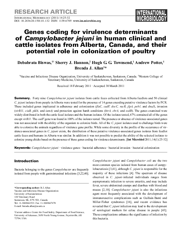 (PDF) Genes coding for virulence determinants of Campylobacter jejuni ...