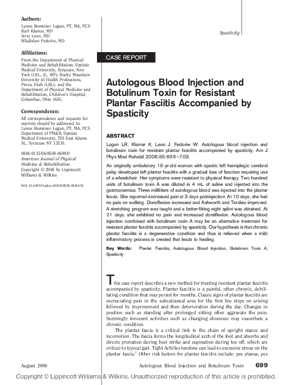 (PDF) Autologous Blood Injection and Botulinum Toxin for Resistant ...