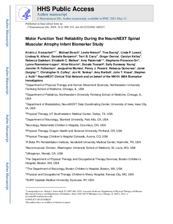 (PDF) Motor Function Test Reliability During the NeuroNEXT Spinal ...