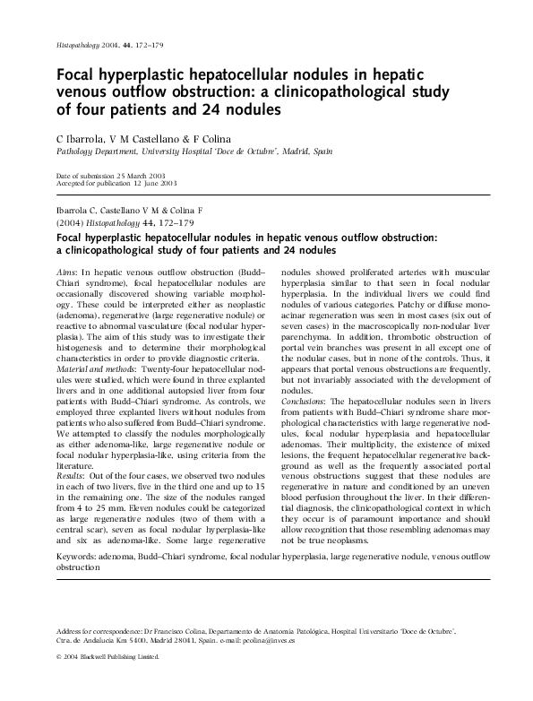 (PDF) Focal hyperplastic hepatocellular nodules in hepatic venous ...