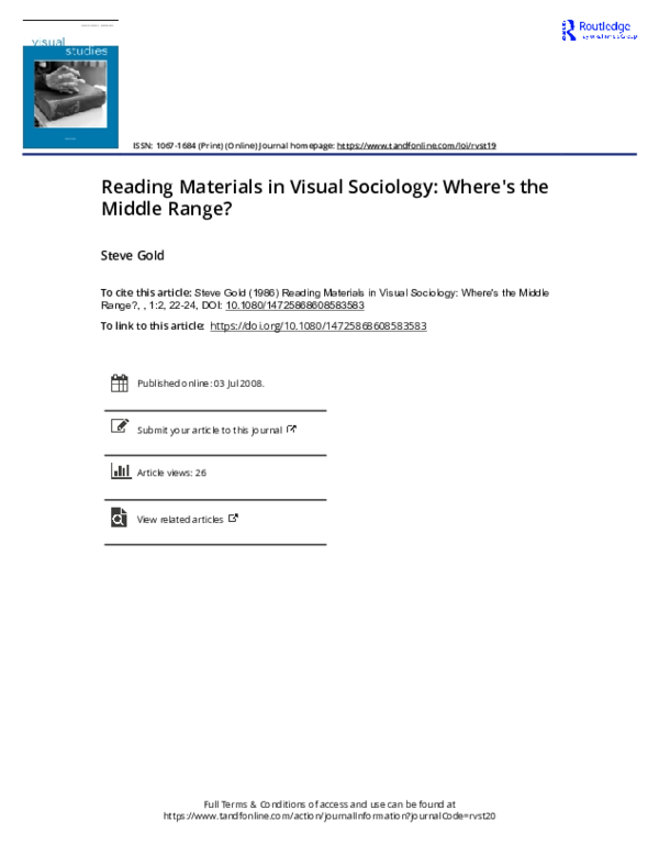 (PDF) Reading Materials in Visual Sociology: Where's the Middle Range?