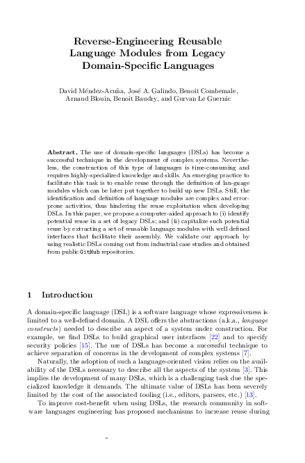 (PDF) Reverse-Engineering Reusable Language Modules from Legacy Domain-Specific Languages ...