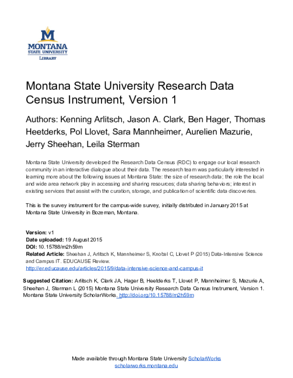 (PDF) Montana State University Research Data Census Instrument, Version 2