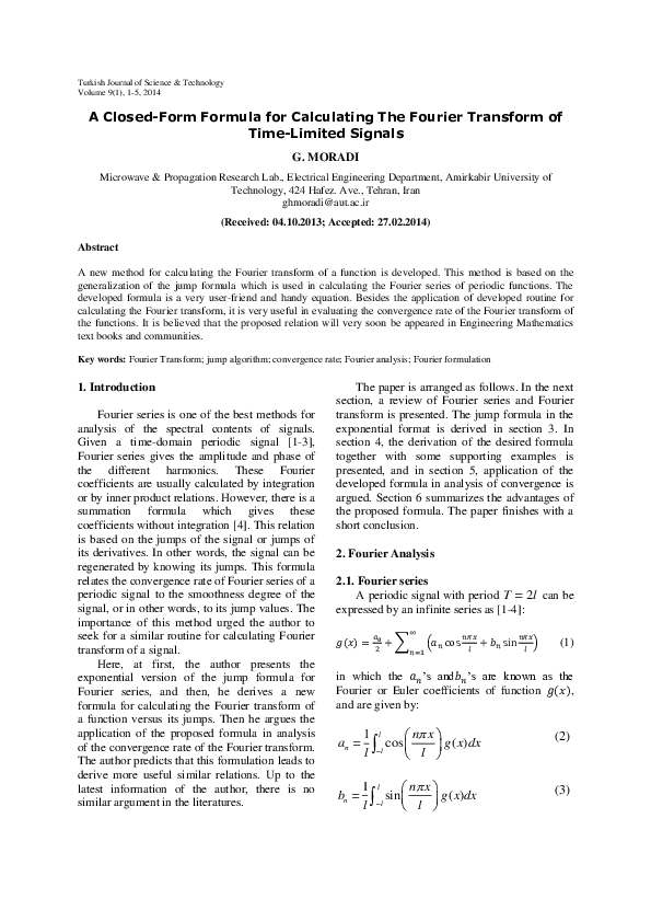 (PDF) A closed-form formula for calculating the Fourier transform of time-limited signals