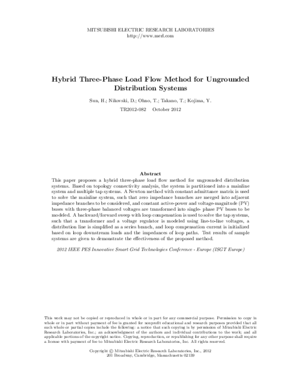(PDF) Hybrid three-phase load flow method for ungrounded distribution systems