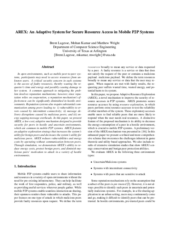 (PDF) AREX: An Adaptive System for Secure Resource Access in Mobile P2P Systems