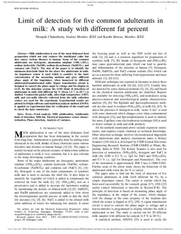 (PDF) Limit of Detection for Five Common Adulterants in Milk: A Study ...