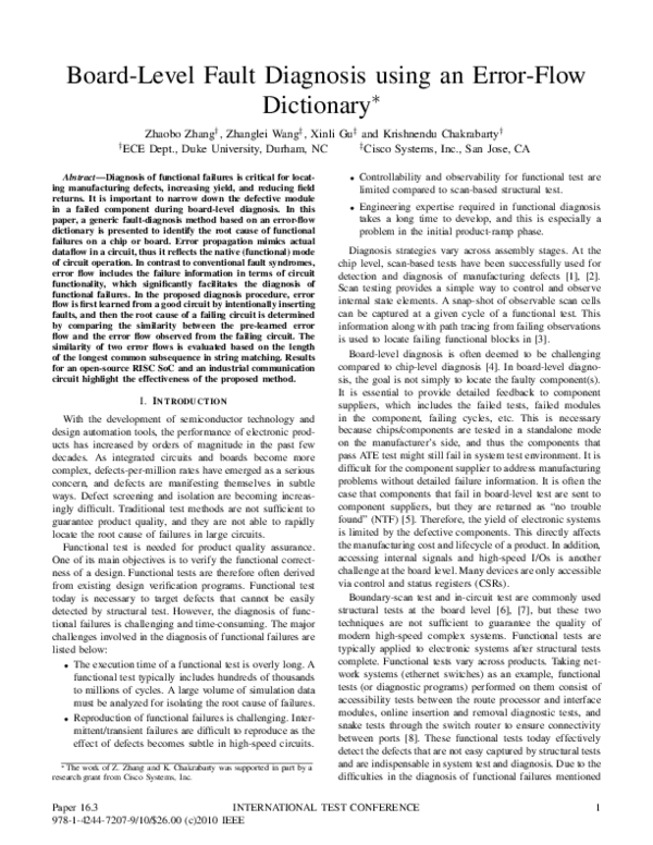 (PDF) Board-level fault diagnosis using an error-flow dictionary