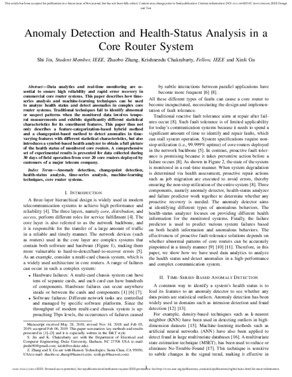 (PDF) Anomaly Detection and Health-Status Analysis in a Core Router System