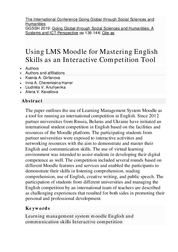 (PDF) Using LMS Moodle for Mastering English Skills as an Interactive Competition Tool