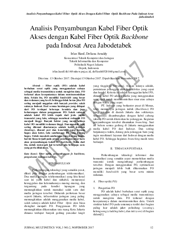 (PDF) Analisis Penyambungan Kabel Fiber Optik Akses dengan Kabel Fiber ...