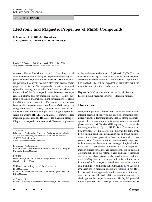 (PDF) Electronic and Magnetic Properties of MnSb Compounds