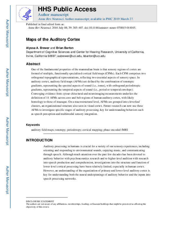 (PDF) Maps of the Auditory Cortex | Alyssa Brewer - Academia.edu
