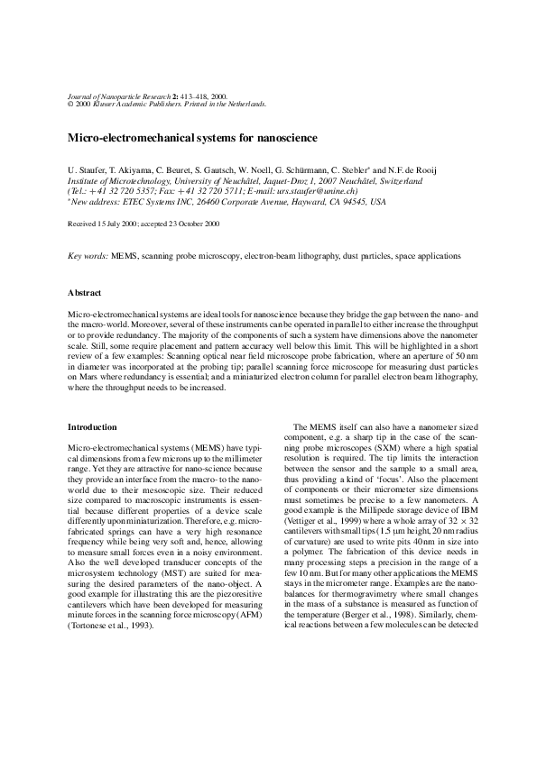 (PDF) Micro-electromechanical Systems for Nanoscience