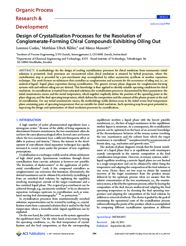 (PDF) Design of Crystallization Processes for the Resolution of ...