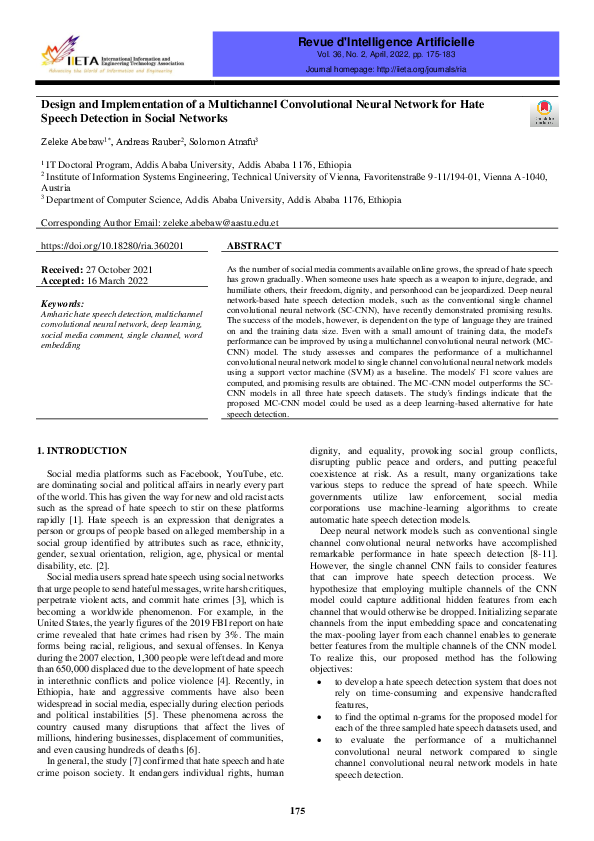 (PDF) Design and Implementation of a Multichannel Convolutional Neural Network for Hate Speech ...