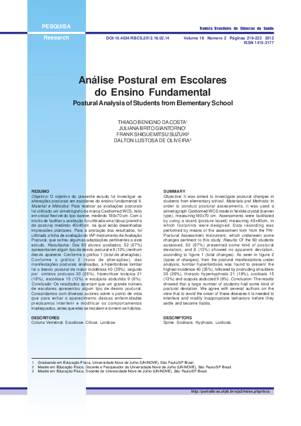 (PDF) Análise Postural em Escolares do Ensino Fundamental | Frank ...