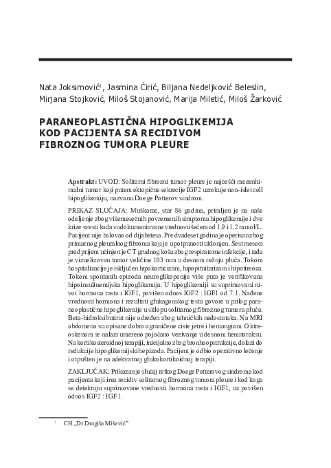 (PDF) Paraneoplastična hipoglikemija kod pacijenta sa recidivom ...