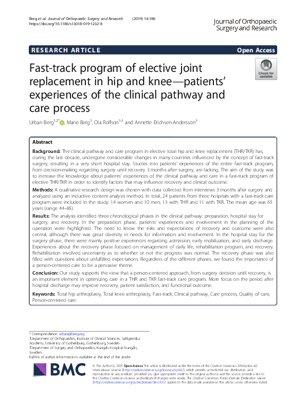(PDF) Fast-track program of elective joint replacement in hip and knee ...